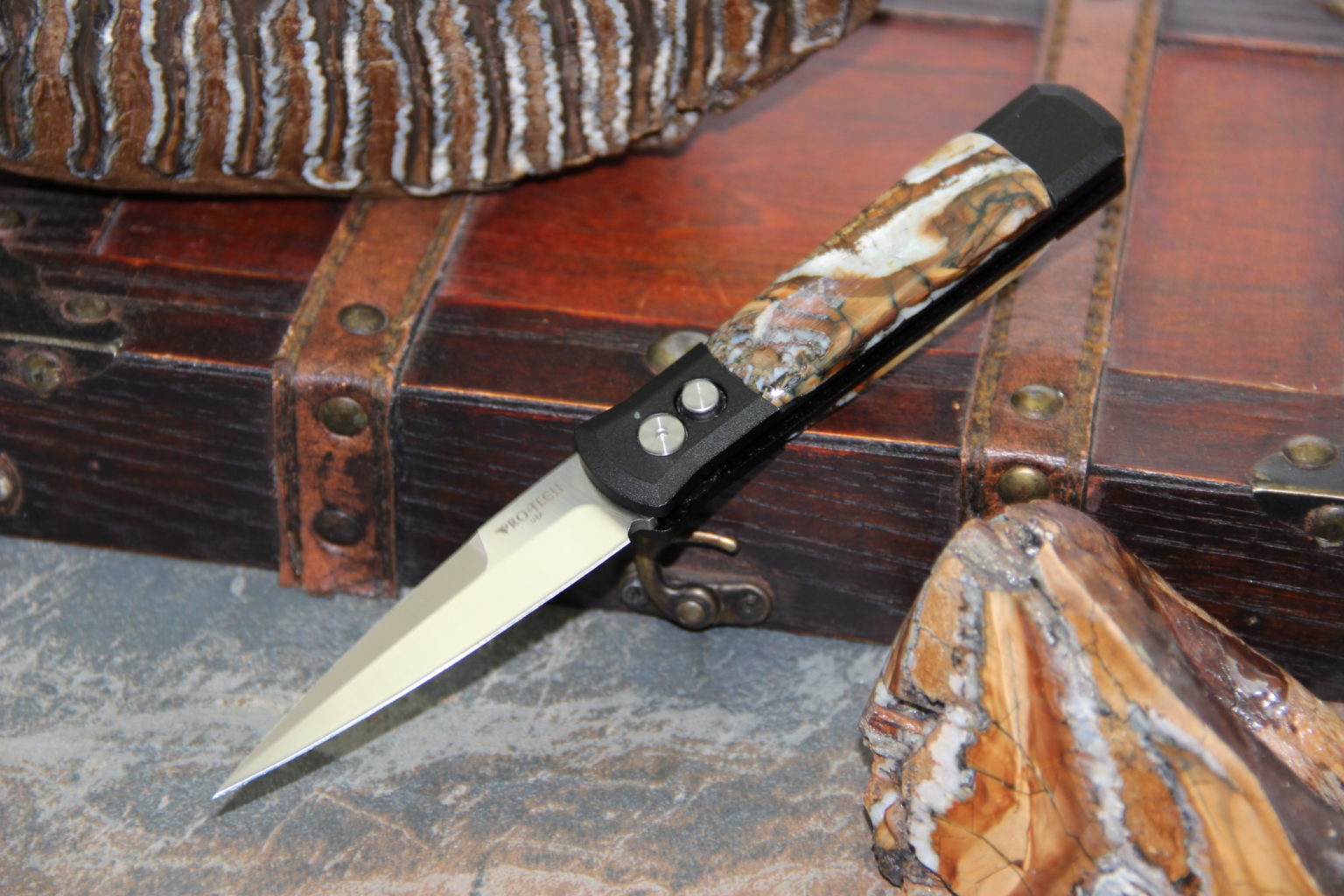 Custom Pro Tech Switchblade With Mammoth Tooth Handle | Steel River Knives