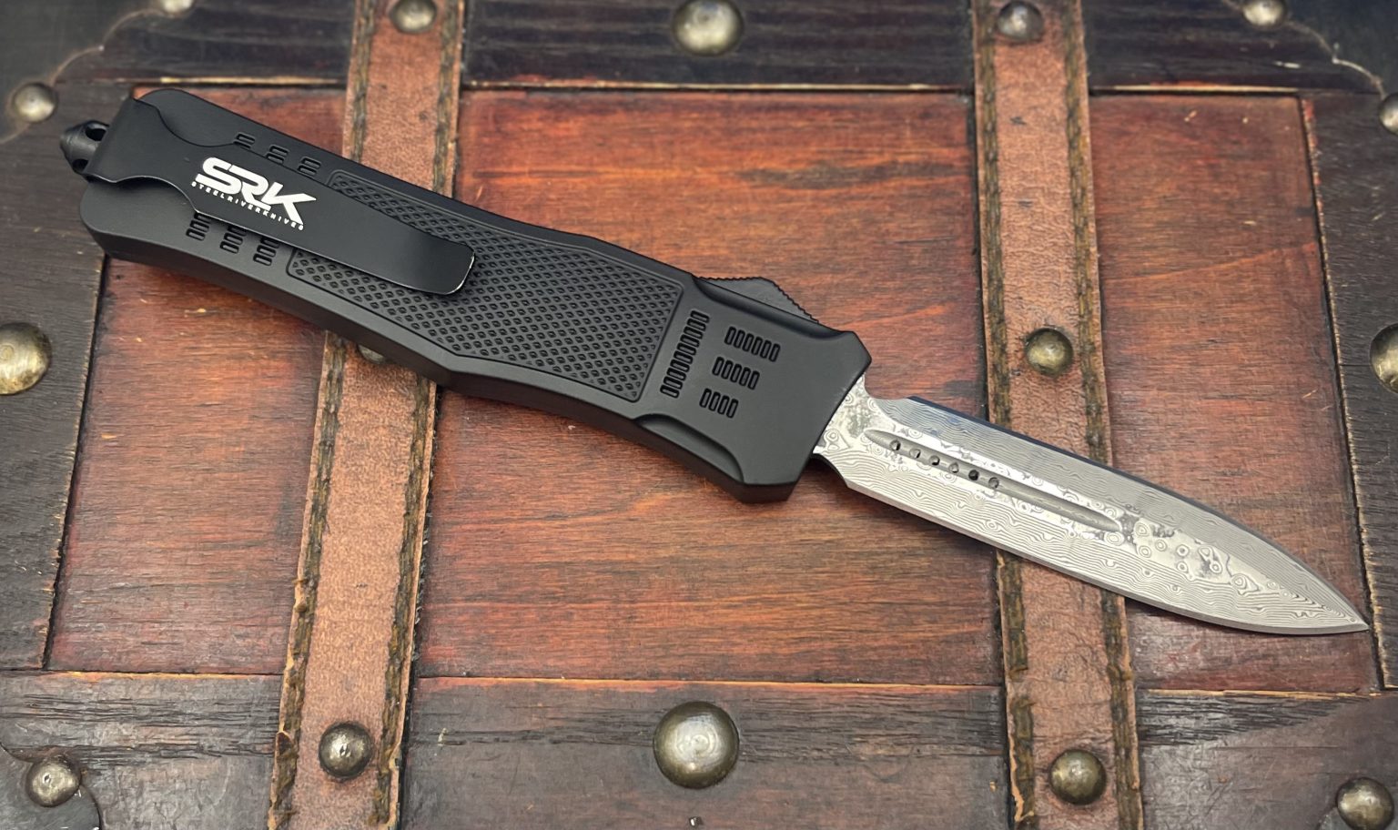 SRK OTF – CNC Handle with 4" VG10 Damascus Dagger Blade 9"